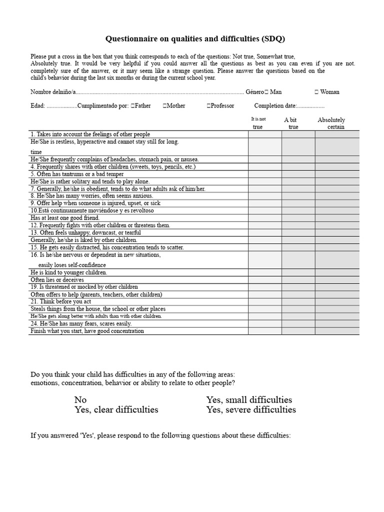 SDQ (Strengths and Difficulties Questionnaire) | PDF | Human ...