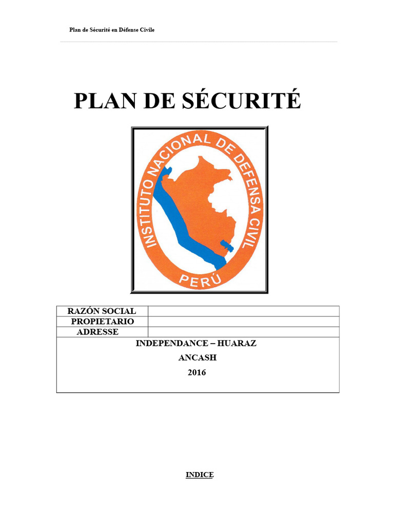 Plan de Sécurité en Défense Civile | PDF | Sécurité | Lutte contre l ...