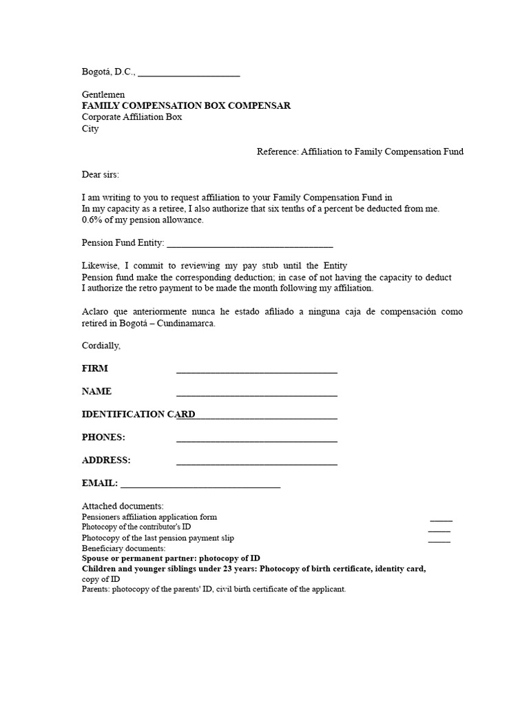 Affiliation Request to Family Compensation Fund | PDF