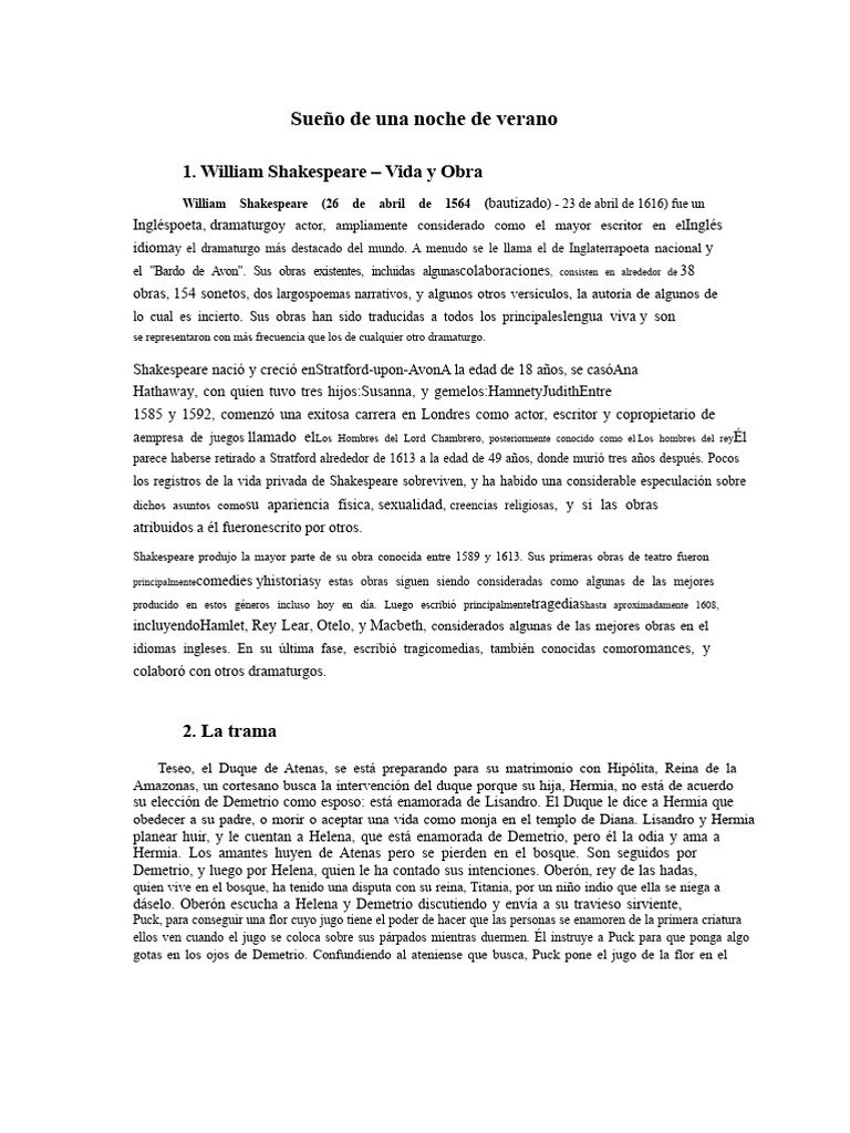 Sueño de Una Noche de Verano | PDF | Sueño de una noche de verano ...