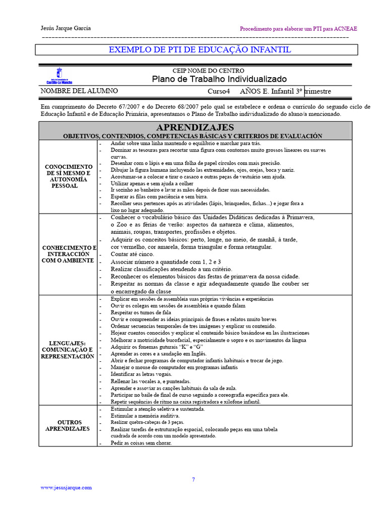 Exemplos Pti Infantil e Primária | PDF | Aprendizado | Lição