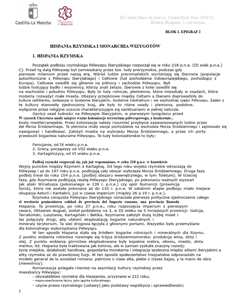 Epigraf 2 Rzymska Hiszpania I Monarchia Wizygocka | PDF