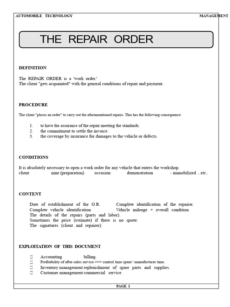 The Order of Repair | PDF