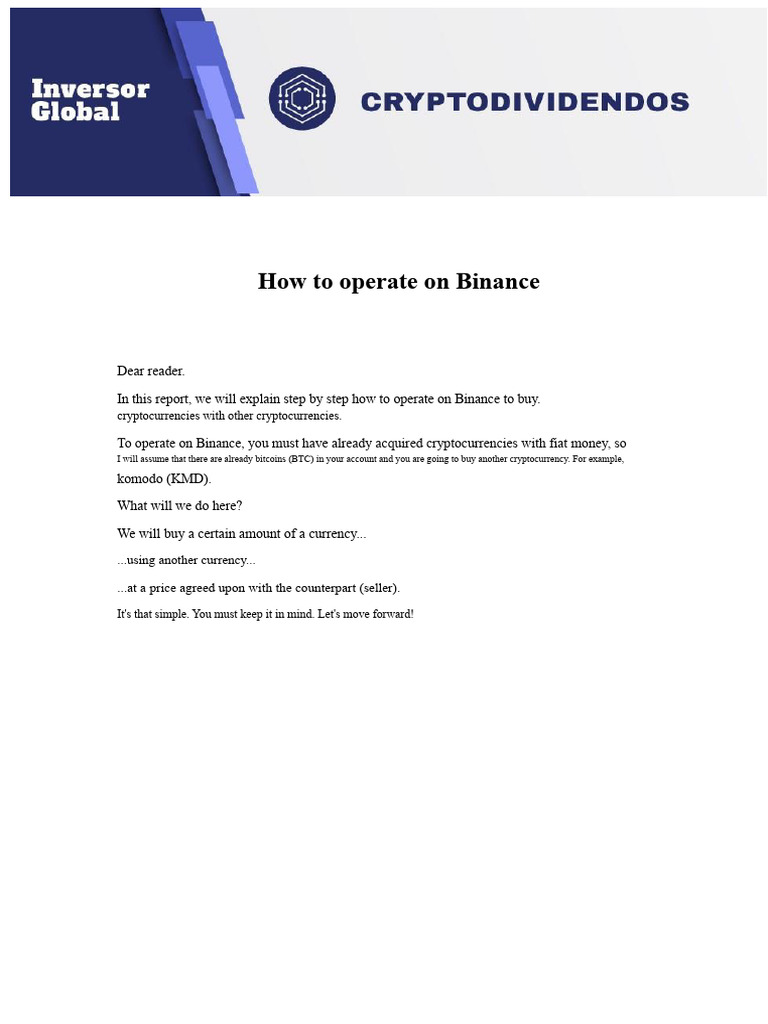 How To Operate On Binance PDF | PDF | Cryptocurrency | Bitcoin
