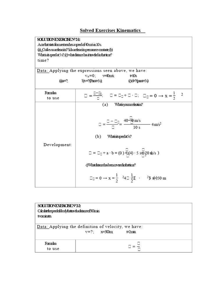 Solved Exercises Kinematics Pdf Velocity Kinematics
