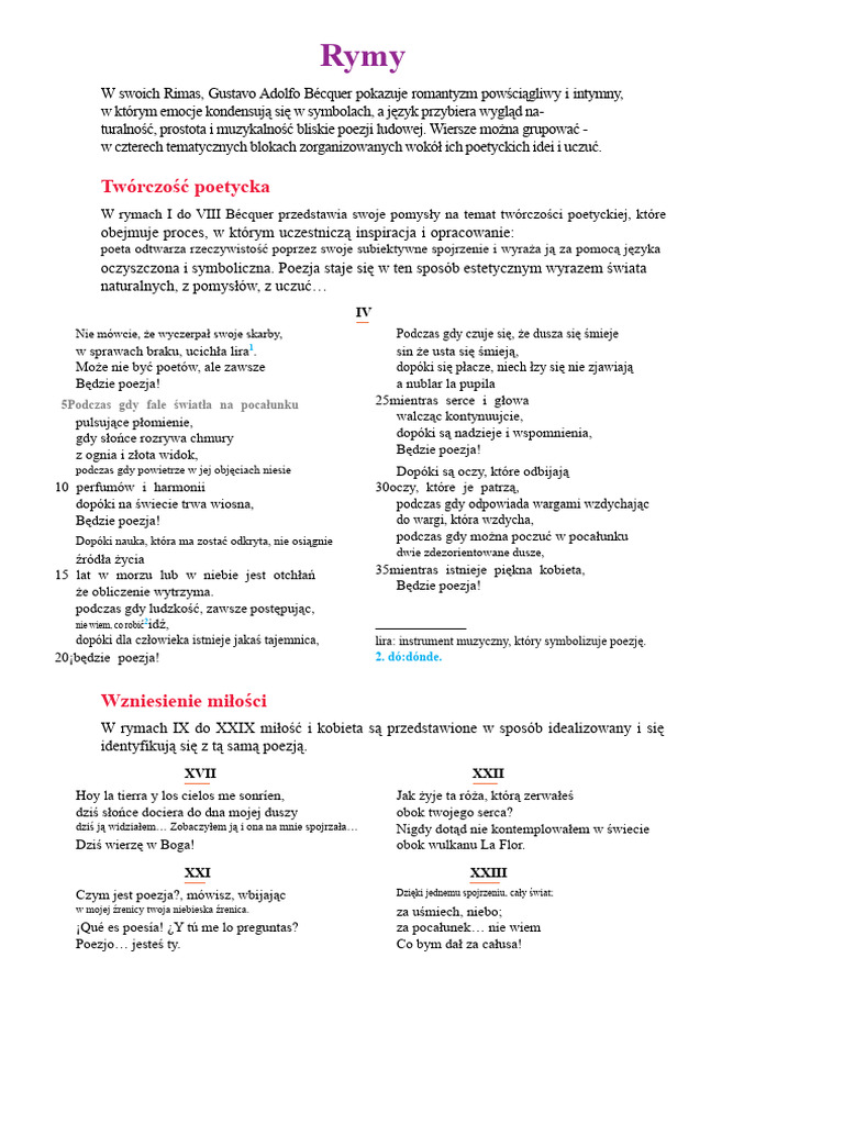 Analiza Rymy I Legendy Z Przewodnikiem 1º Bach | PDF