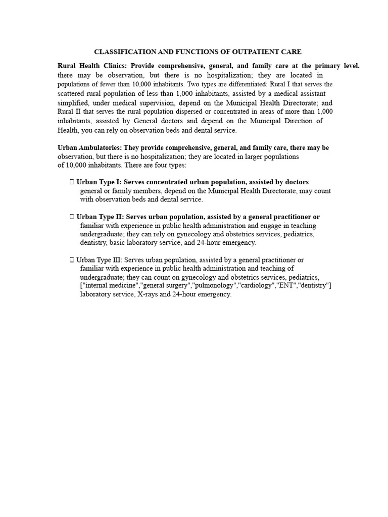 Classification and Functions of Outpatient Services | PDF