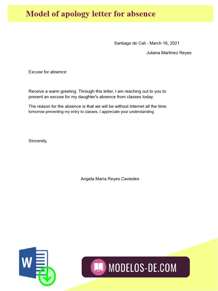 Model of Excuse Letter For Absence | PDF