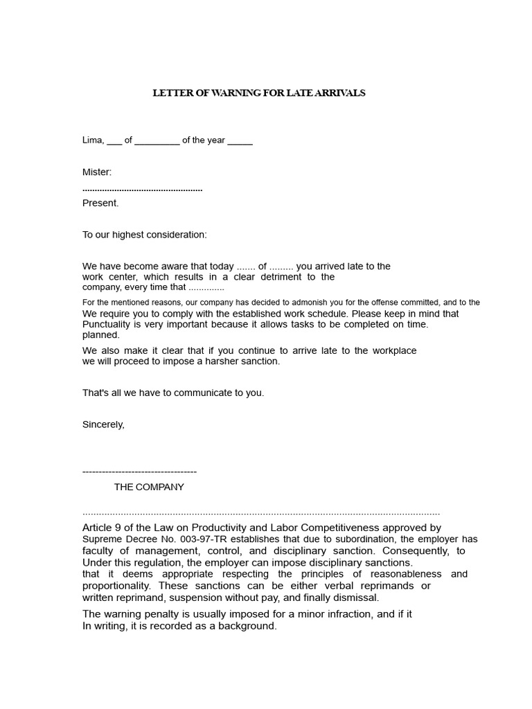 Warning Letter for Employee Tardiness | PDF