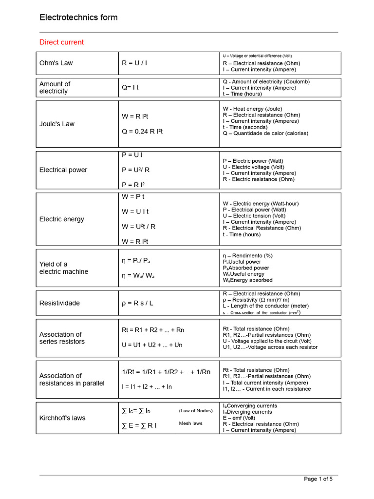 Electrotechnics Form | PDF | Electromagnetic Induction | Volt