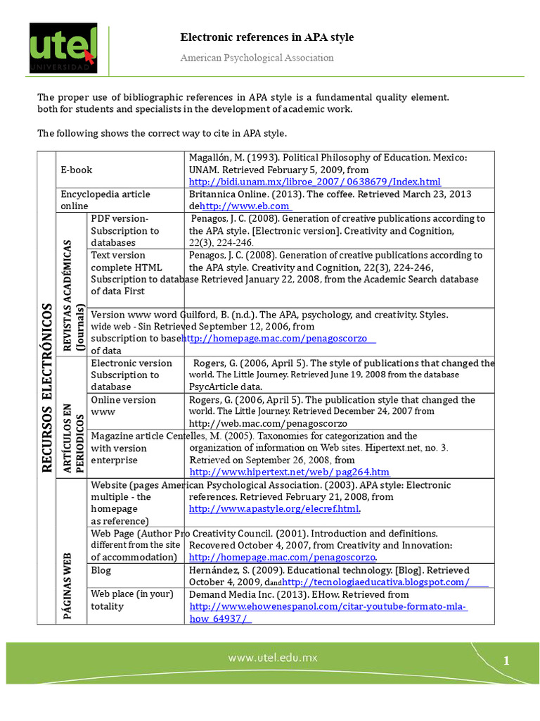 APA References UTEL | PDF | Apa Style | World Wide Web