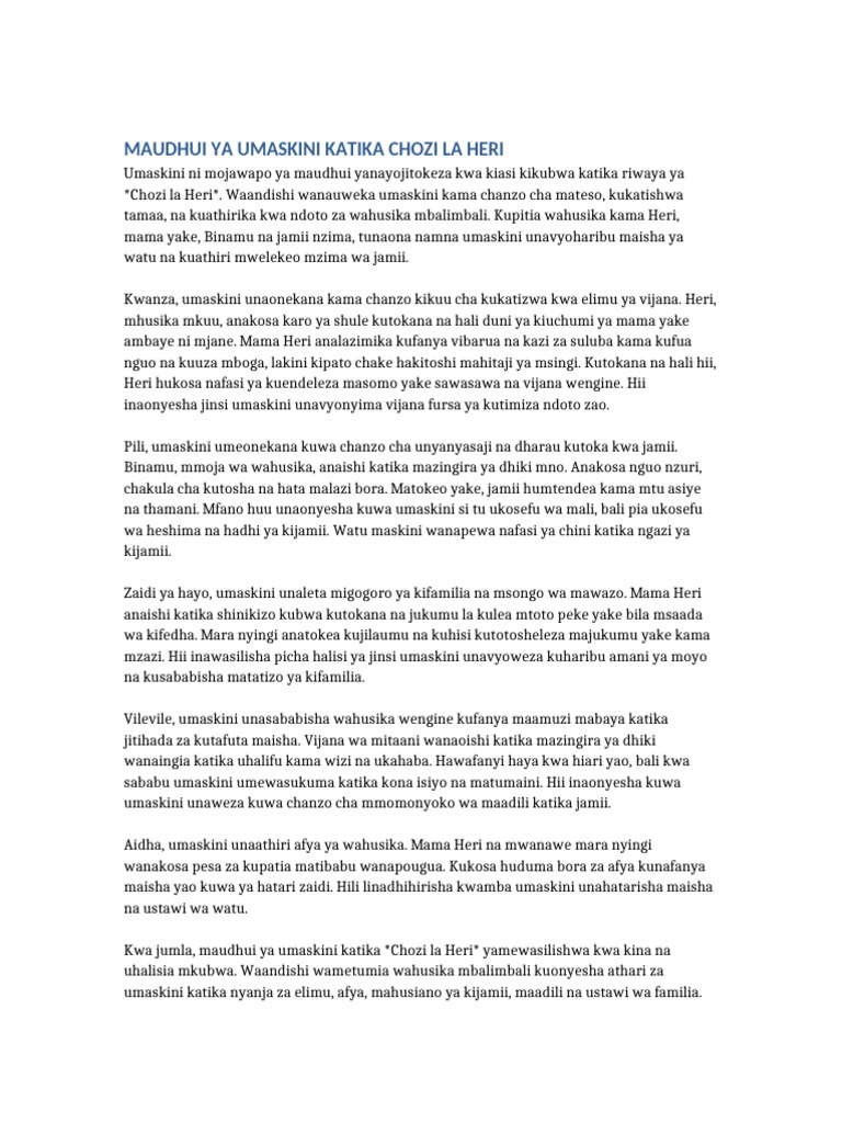 Maudhui Ya Umaskini Chozi La Heri | PDF