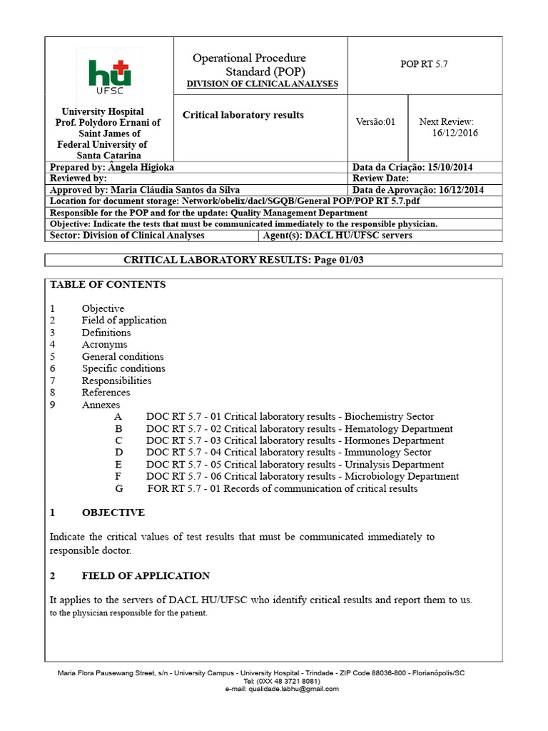 Critical Laboratory Results Notification SOP | PDF | Joint Commission ...