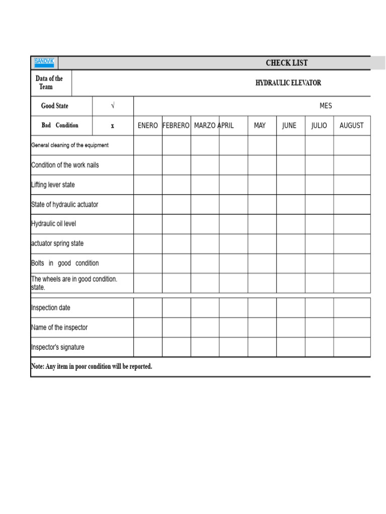 Hydraulic Elevator Checklist | PDF | Crane (Machine) | Elevator