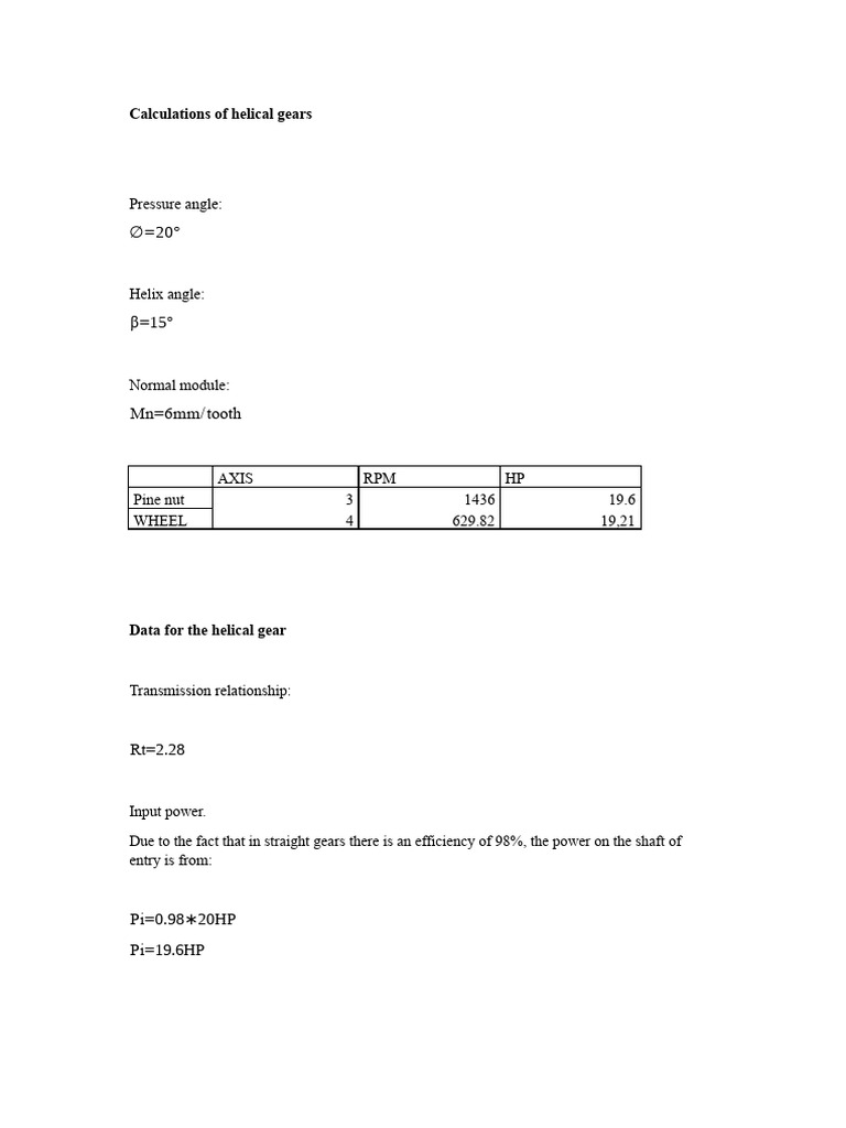 Helical Gear Calculation Data | PDF | Gear | Helix