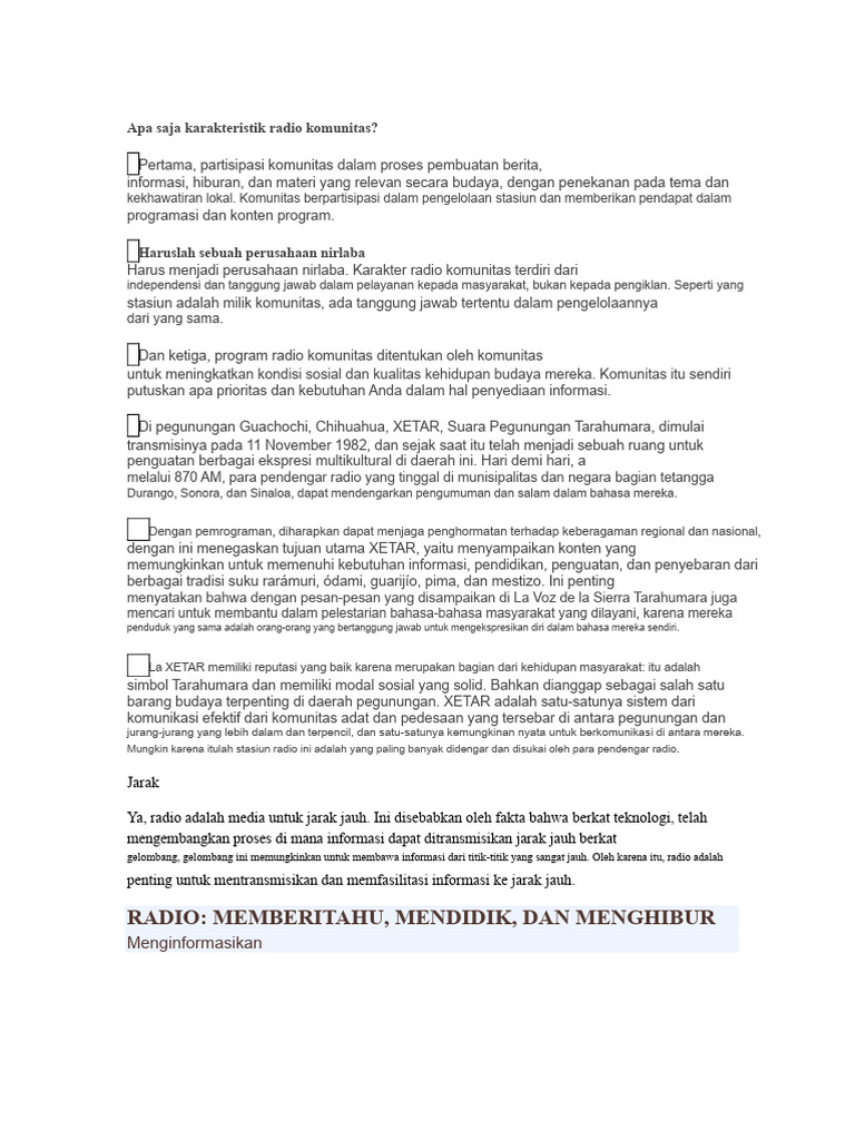 Apa Saja Karakteristik Radio Komunitas | PDF
