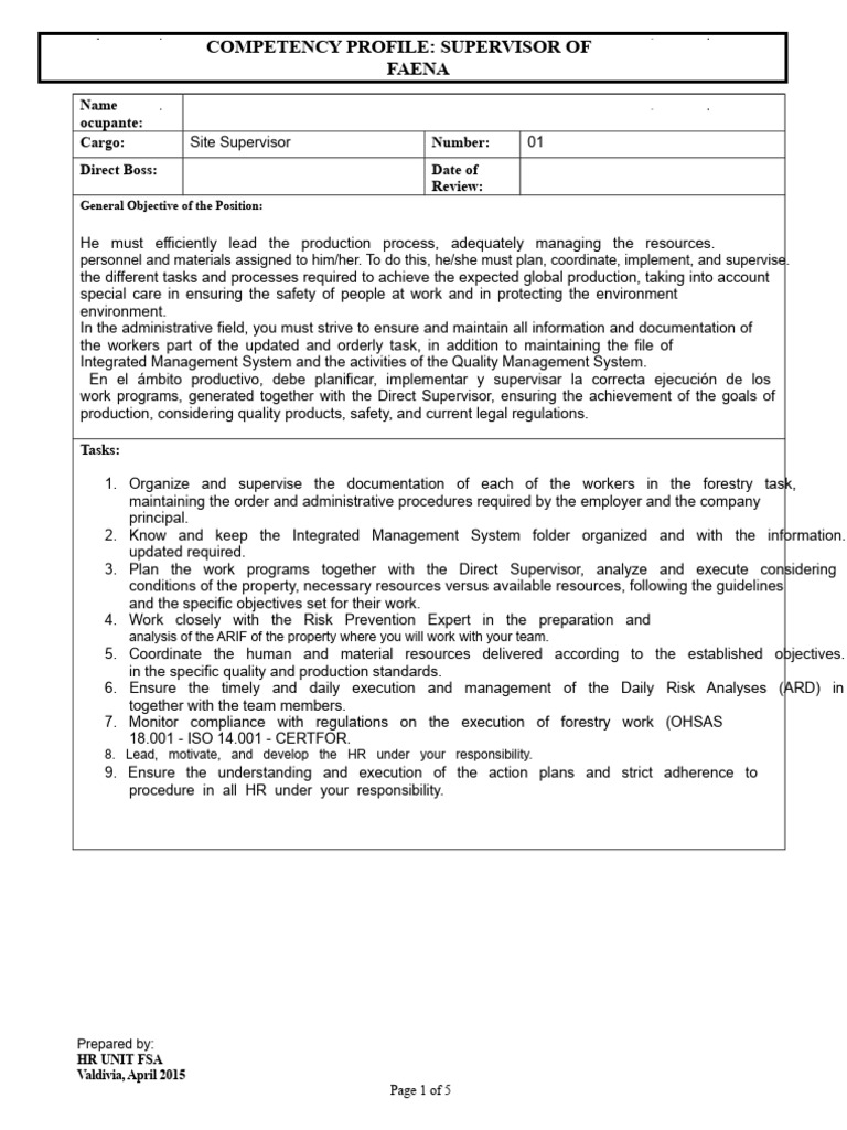 PAS - 044 - Work Profile of Site Supervisor | PDF | Attitude ...