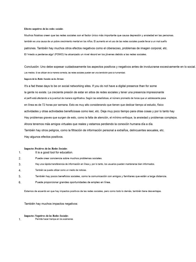 Efectos Negativos de las Redes Sociales | PDF | Redes sociales ...
