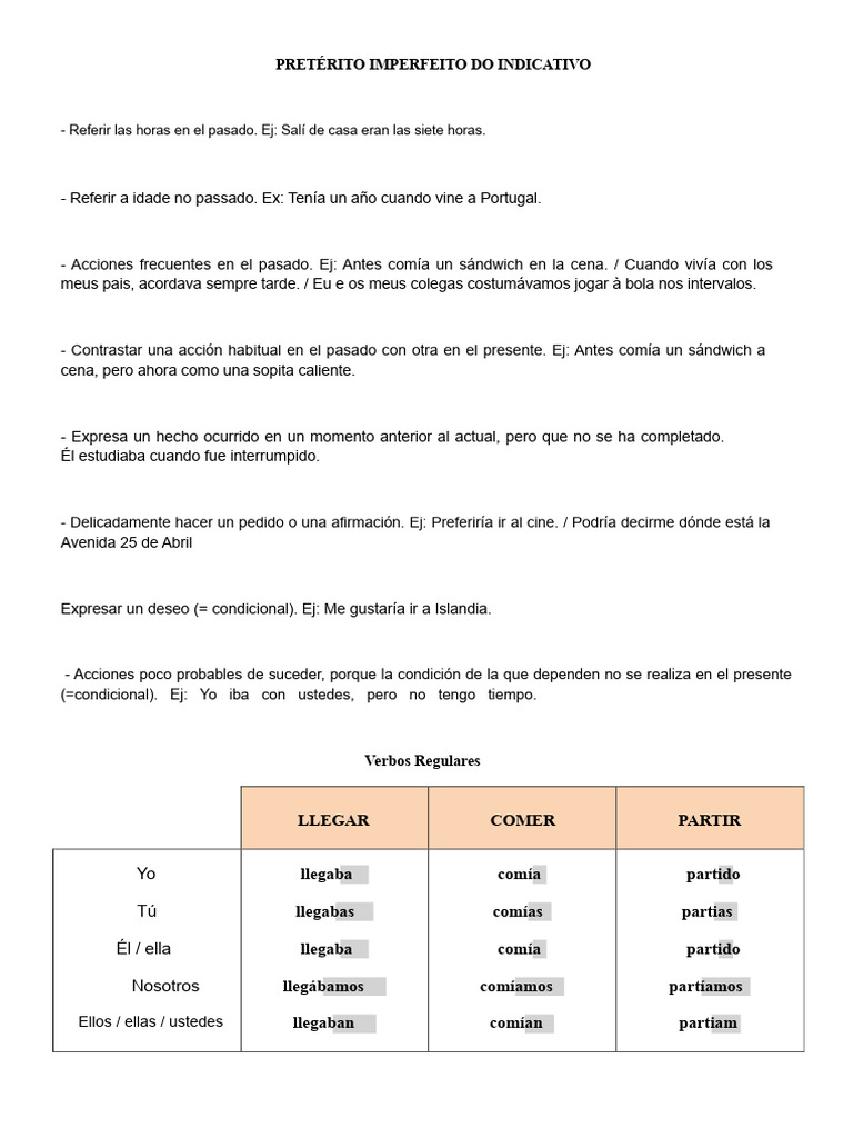 Pretérito imperfecto del indicativo | PDF