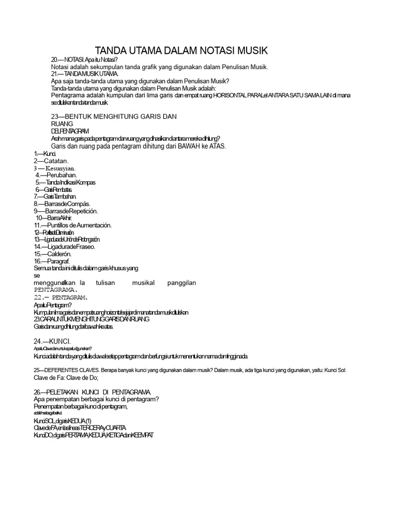 Tanda Utama Notasi Musik dan Fungsinya | PDF