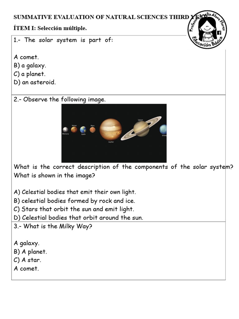 Summative Assessment of Natural Sciences | PDF | Planets | Solar System