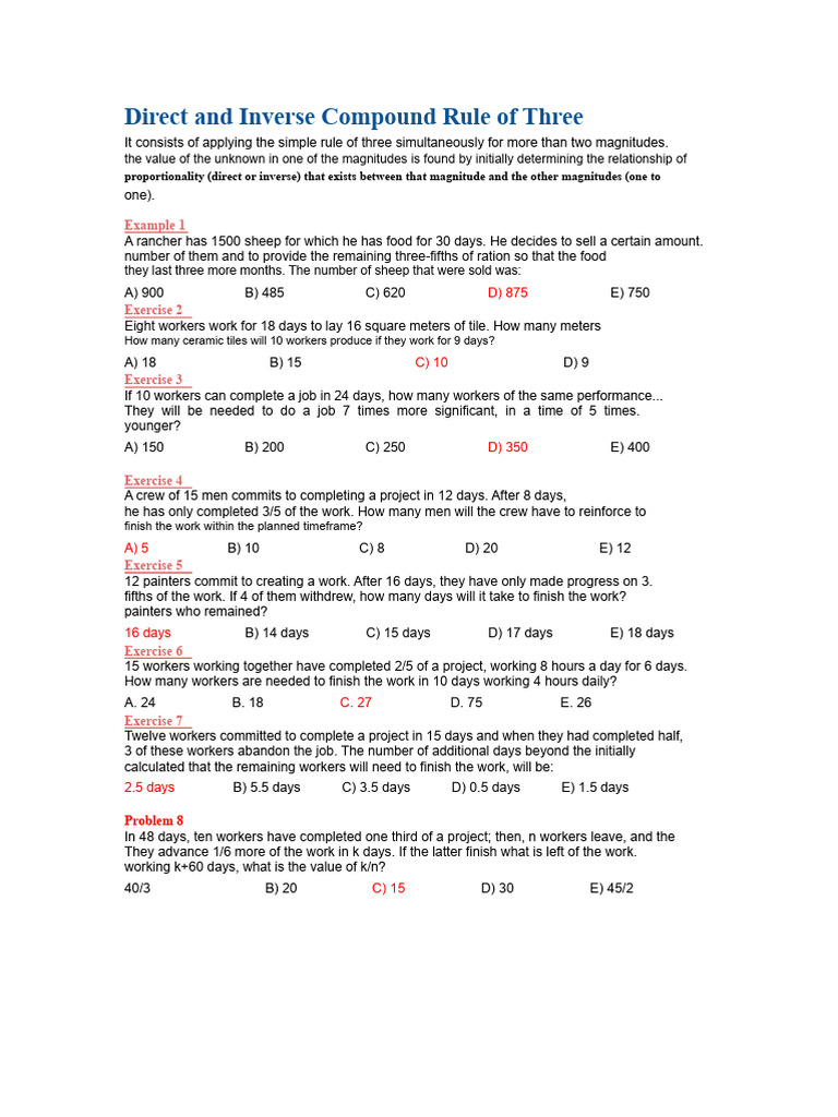 Direct and Inverse Compound Rule of Three 2D | PDF | Mathematics
