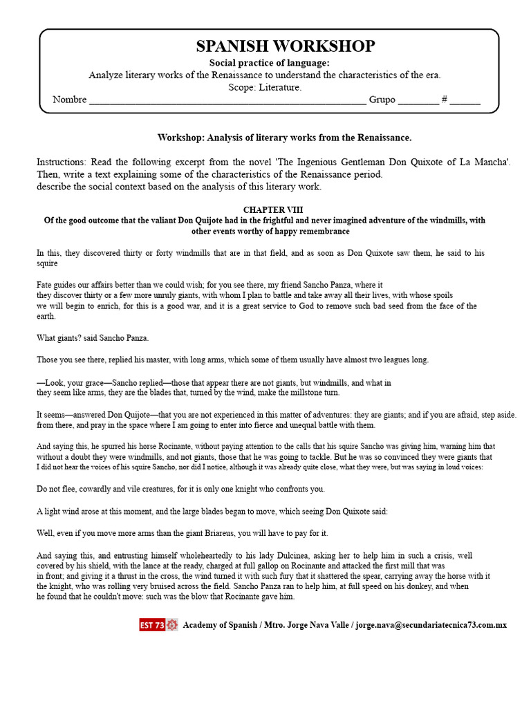 Workshop 8. Chapter 8 (Don Quixote of La Mancha) | PDF | Don Quixote