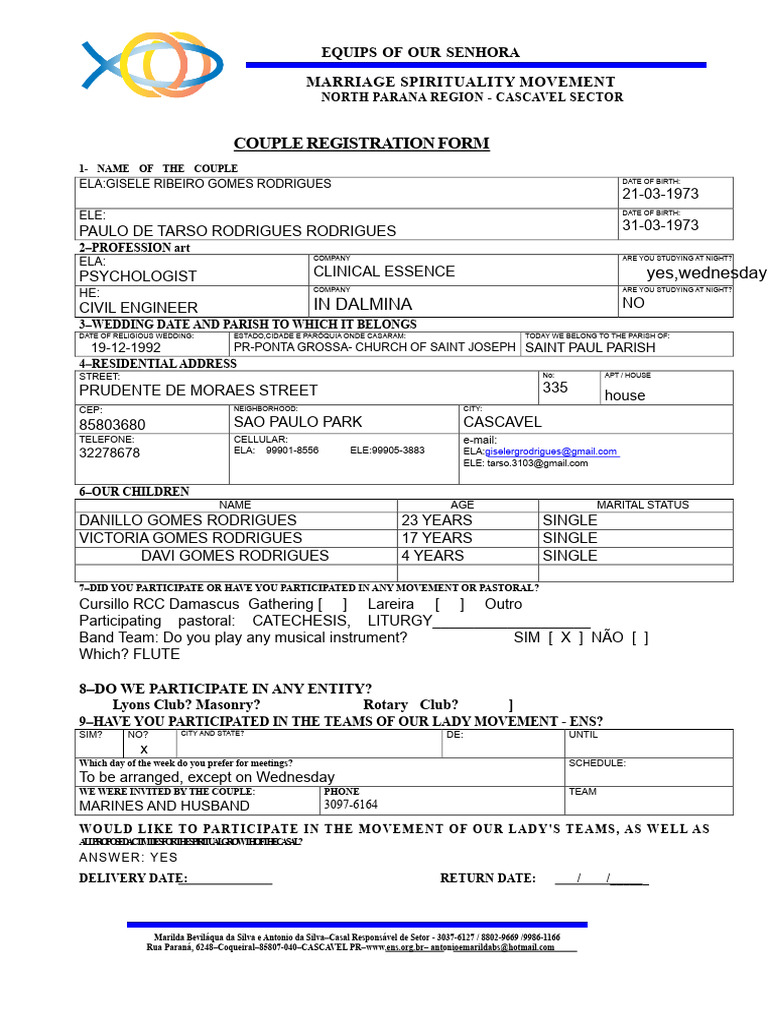 Couple Registration Form Model 2016 | PDF