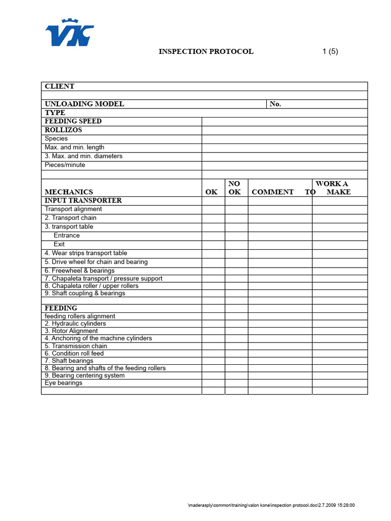 Inspection Protocol | PDF | Bearing (Mechanical) | Valve
