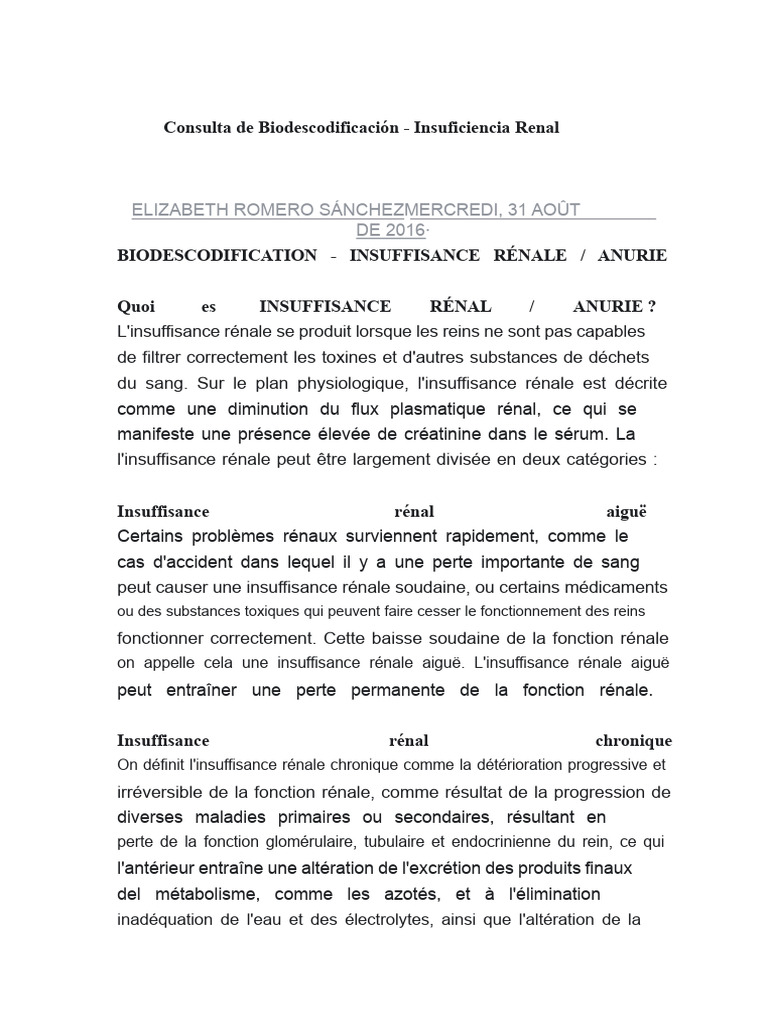 Biodescodification et Insuffisance Rénale | PDF | Rein | Insuffisance ...