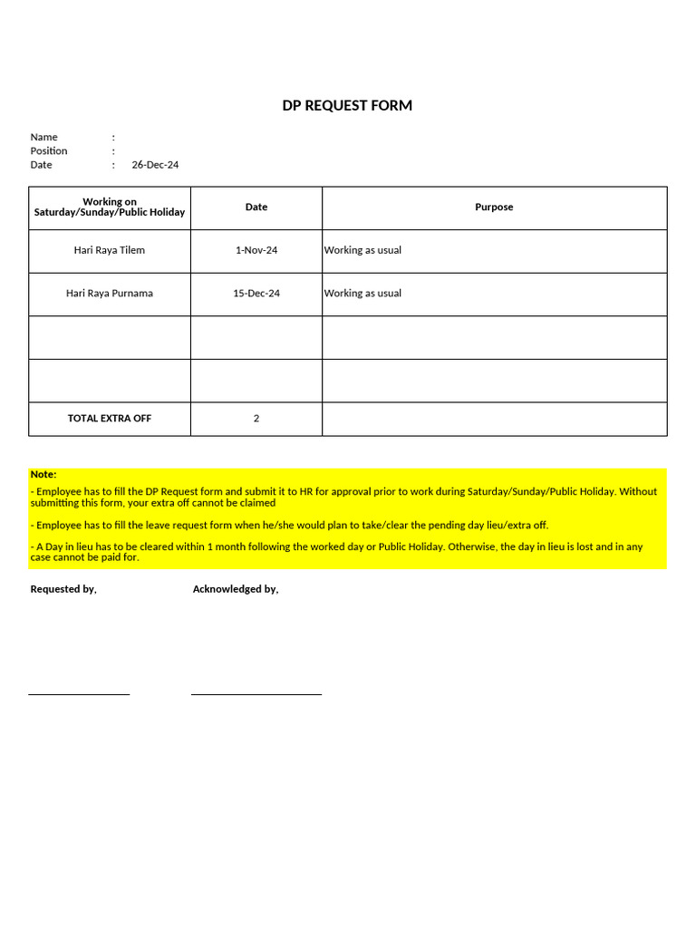 Pending Day Off Request Form | PDF