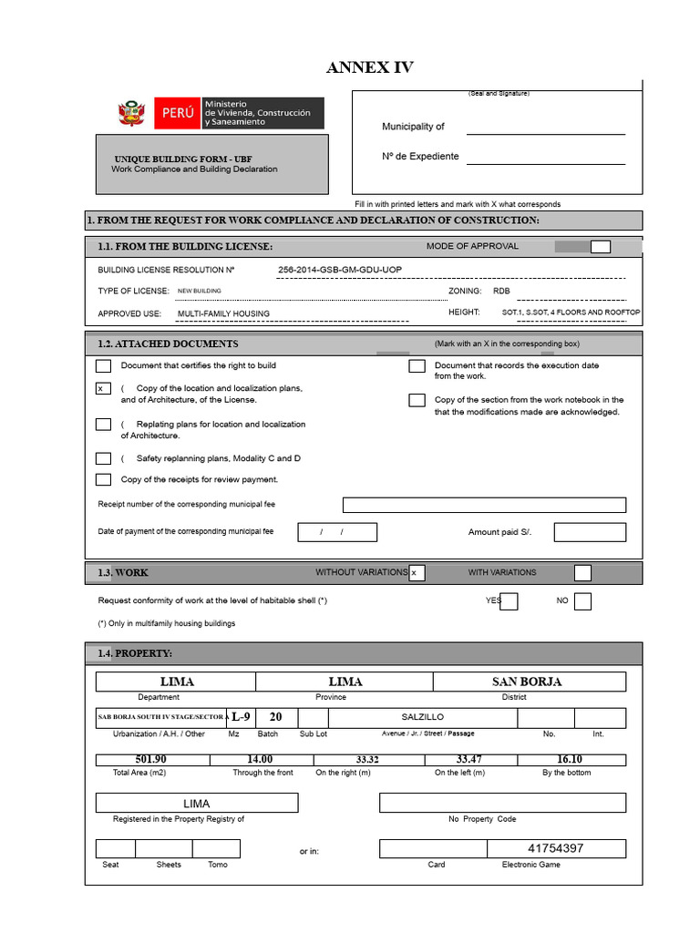 Annex Iv: 1. From The Request For Work Compliance and Declaration of ...