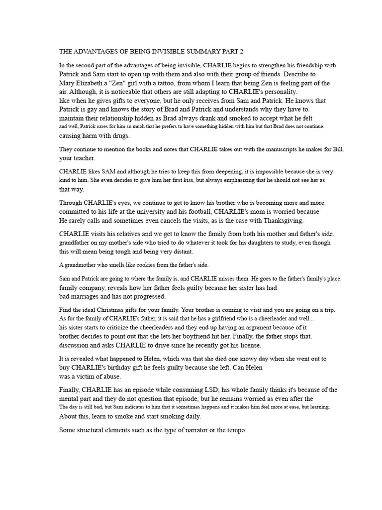 The Advantages of Being Invisible Summary Part 2 | PDF