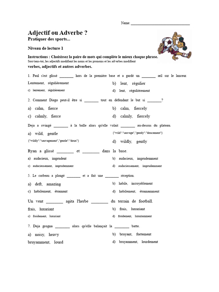 Adjectifs et adverbes en contexte sportif | PDF | Phrase | Adverbe