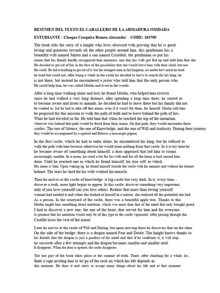 Summary of The Book "The Knight in Rusty Armor" | PDF