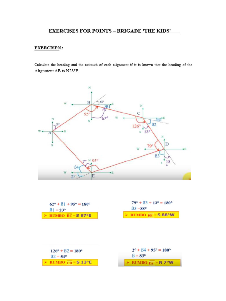 Azimuth and Bearing Exercises Guide | PDF | Azimuth | Angle