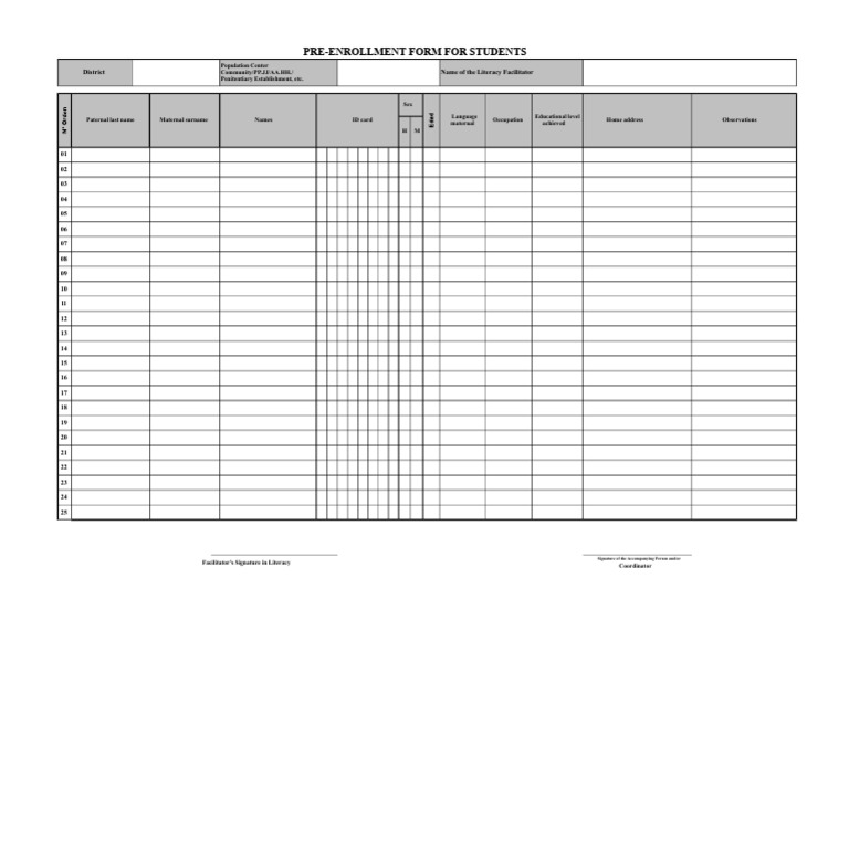 Pre-Enrollment Form | PDF