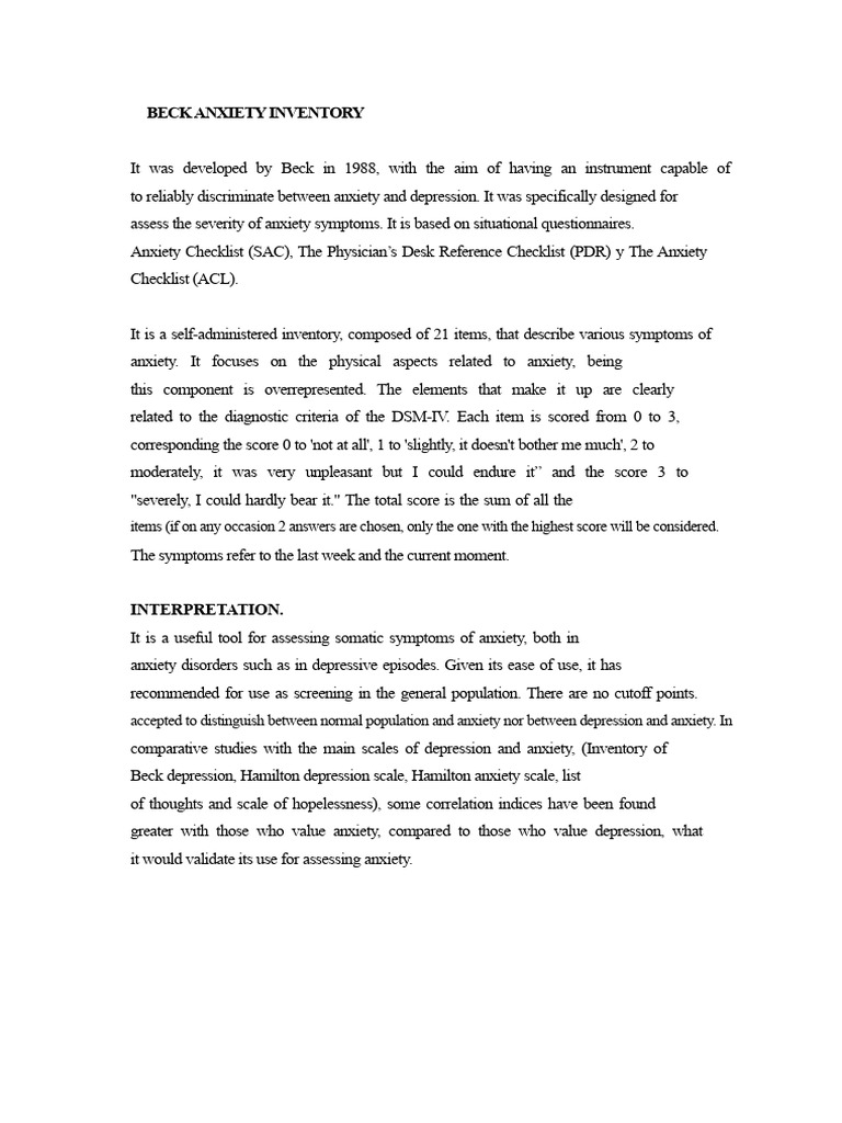 Beck Anxiety Inventory | PDF | Major Depressive Disorder | Anxiety