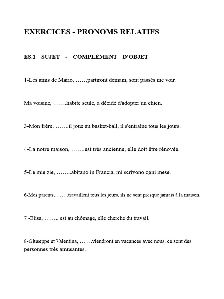Exercices sur les pronoms relatifs | PDF