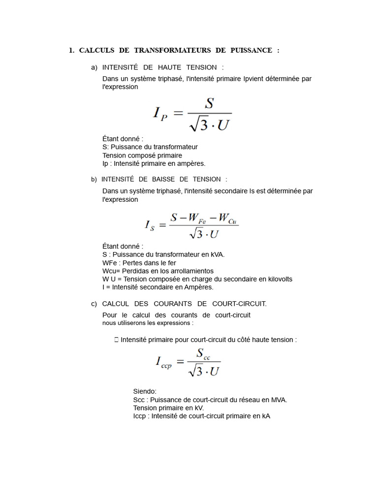 Calculs et dimensionnement des transformateurs | PDF | Transformateur ...