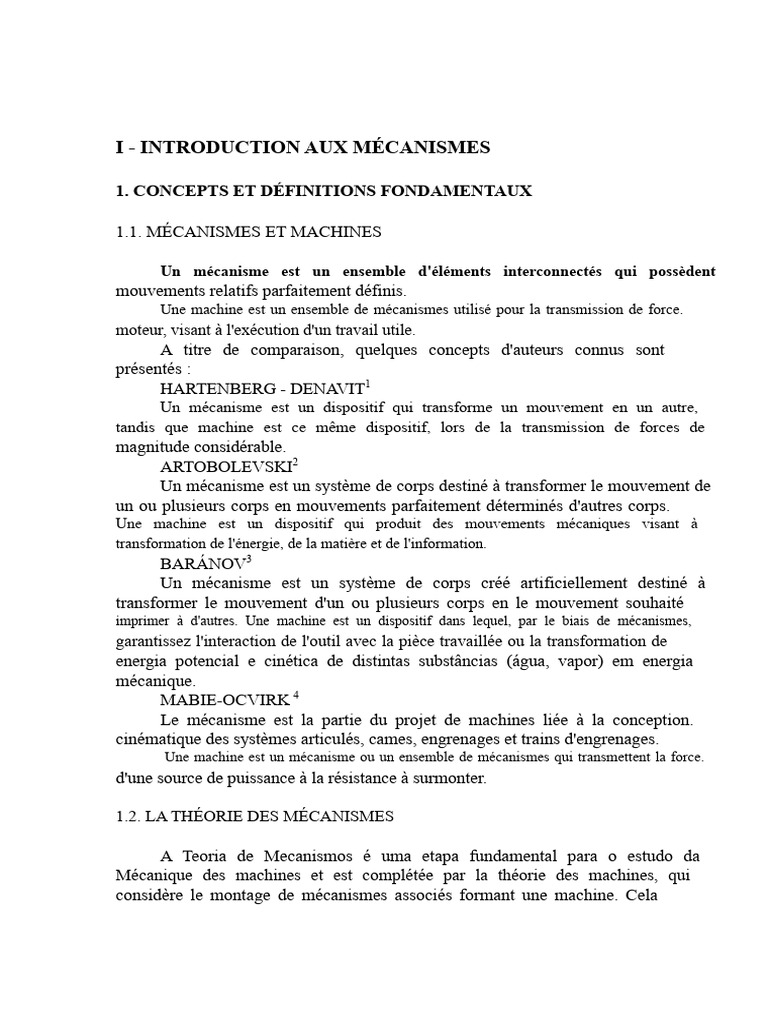 Introduction aux Mécanismes et Machines | PDF | Courbe | Cinématique