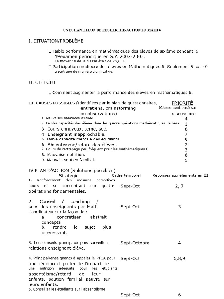 Amélioration des performances en math 6 | PDF | Mathématiques