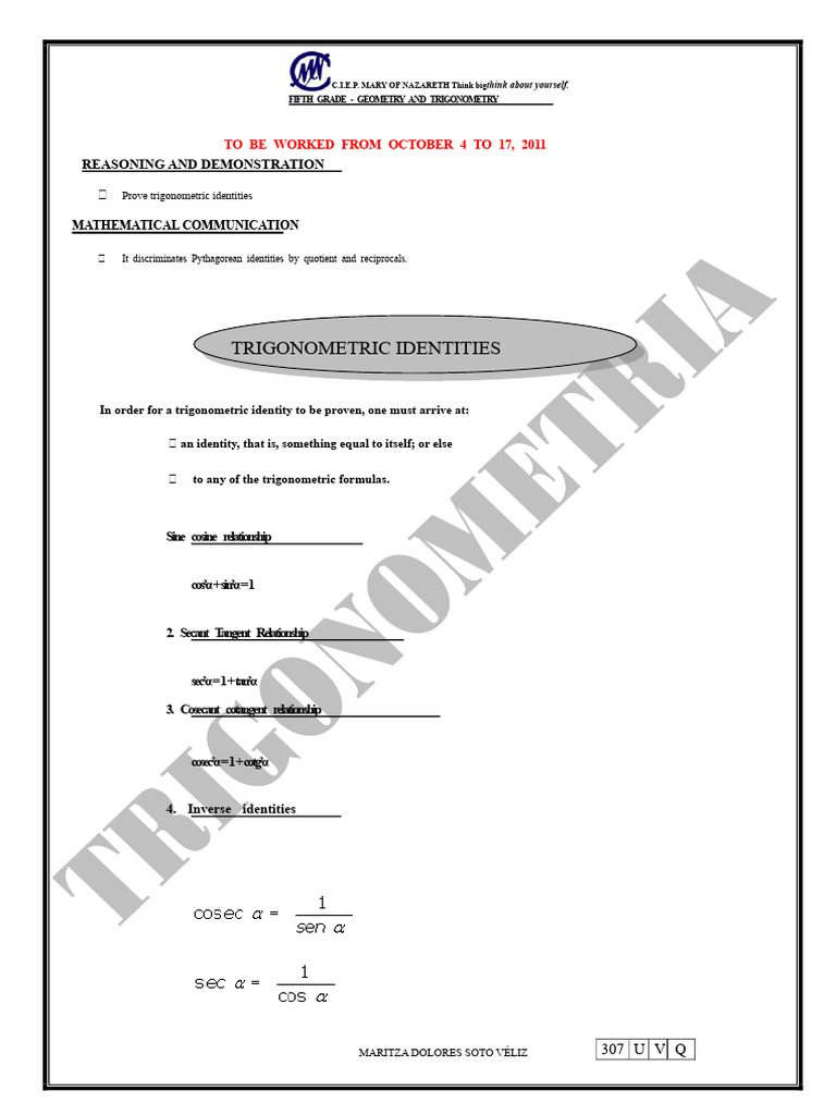 Exercises Trigonometric Identities | PDF | Trigonometric Functions ...