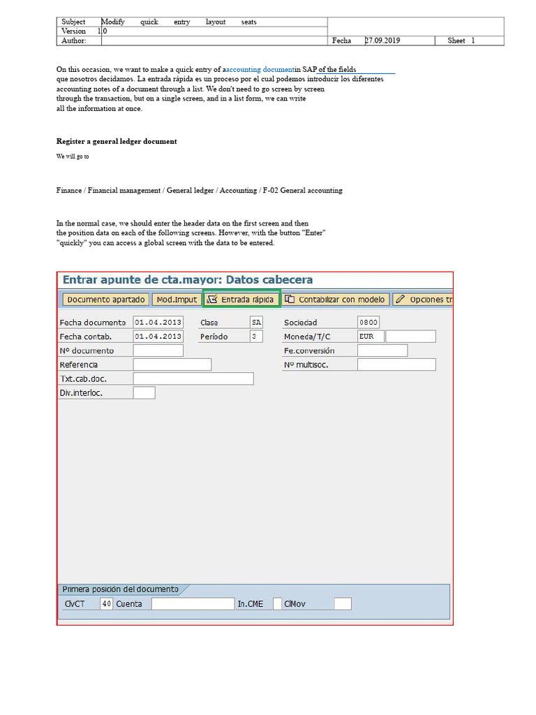 SAP Quick Entry Layout Guide | PDF | Software | Computing