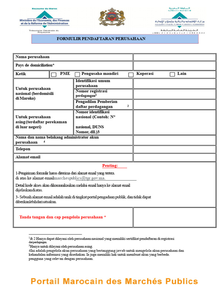 Formulir Pendaftaran Perusahaan Maroko | PDF
