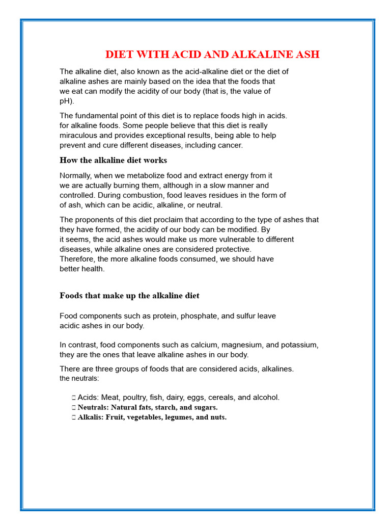 Diet With Acidic and Alkaline Ash | PDF | Alkaline Diet | Foods