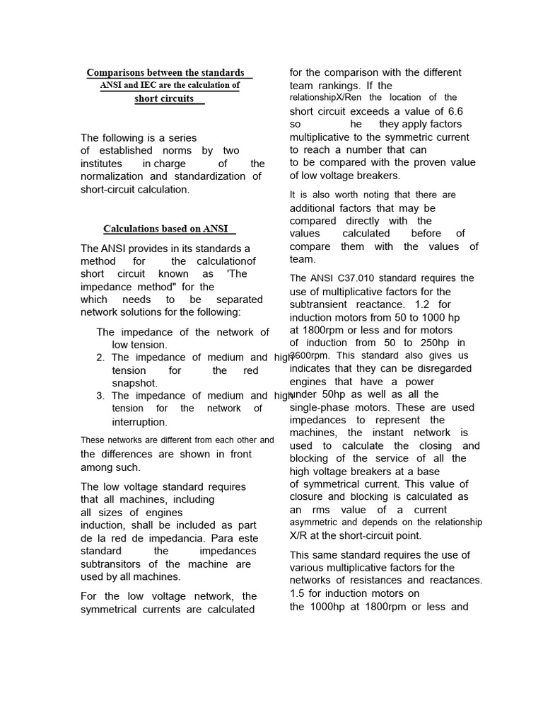 ANSI vs IEC Short Circuit Calculation Standards | PDF | Electrical ...