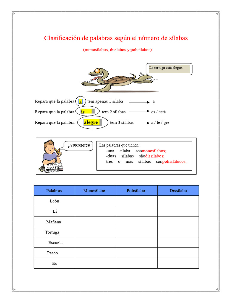 Clasificación de palabras por sílabas | PDF