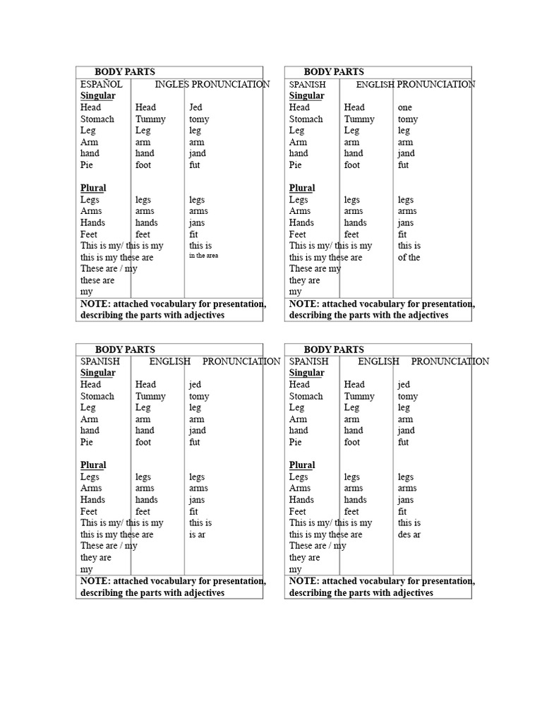 Parts of The Body | PDF | Linguistics | Languages
