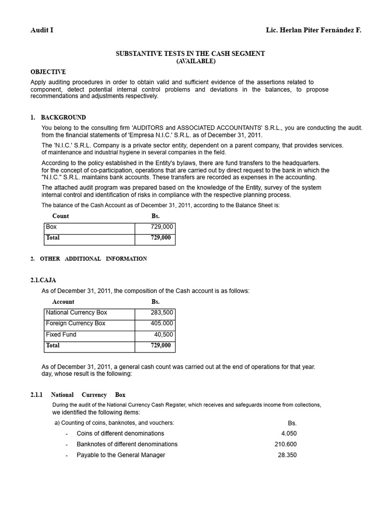 Practical Exercises of Workpapers Audit Ii | PDF | Internal Control | Banks